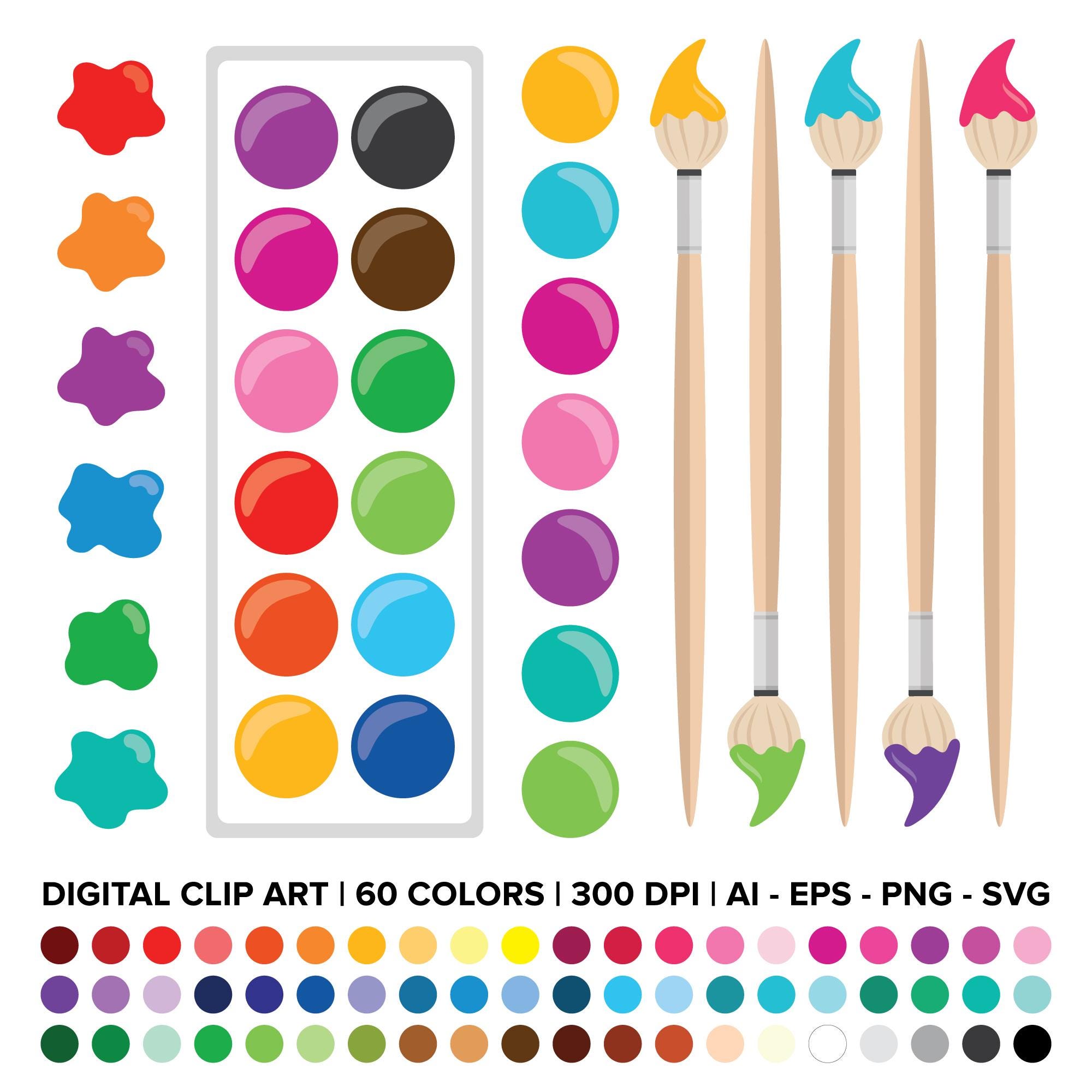 Paint Brush & Palette Clip Art Set, PNG, SVG, VECTOR, Back to School ...