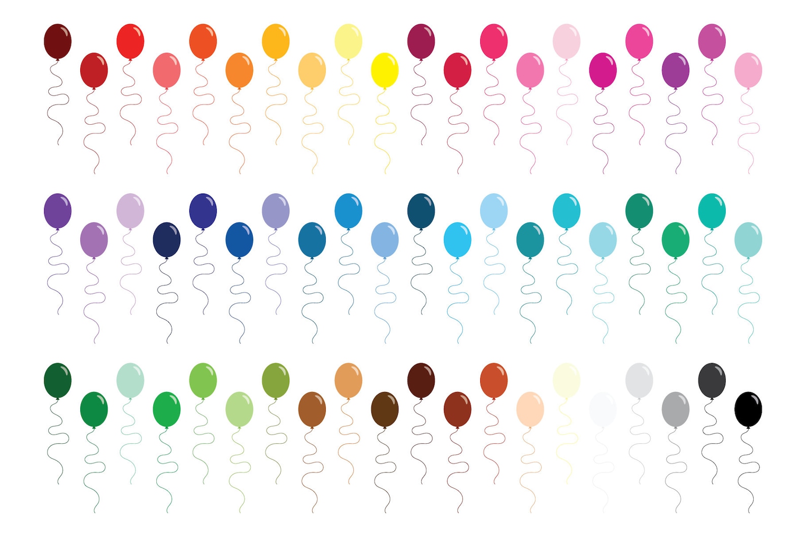 Party Balloons Clip Art Set PNG SVG VECTOR Cute Color String - Etsy