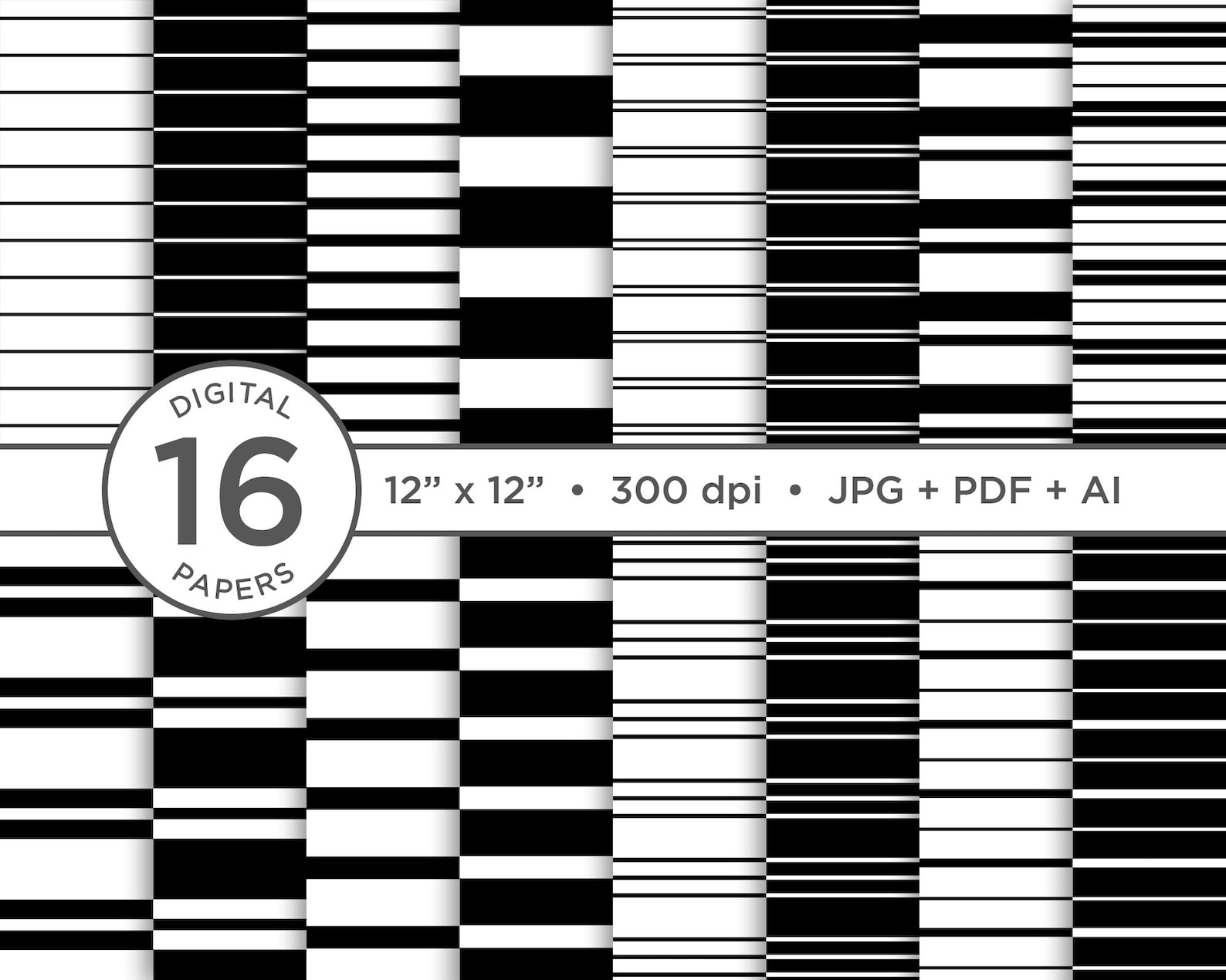 Black & White Seamless Stripe Digital Paper JPG PDF VECTOR | Etsy