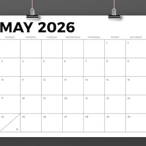 2026 8.5 X 11 Inch Calendar Template | INSTANT DOWNLOAD | Modern Bold ...