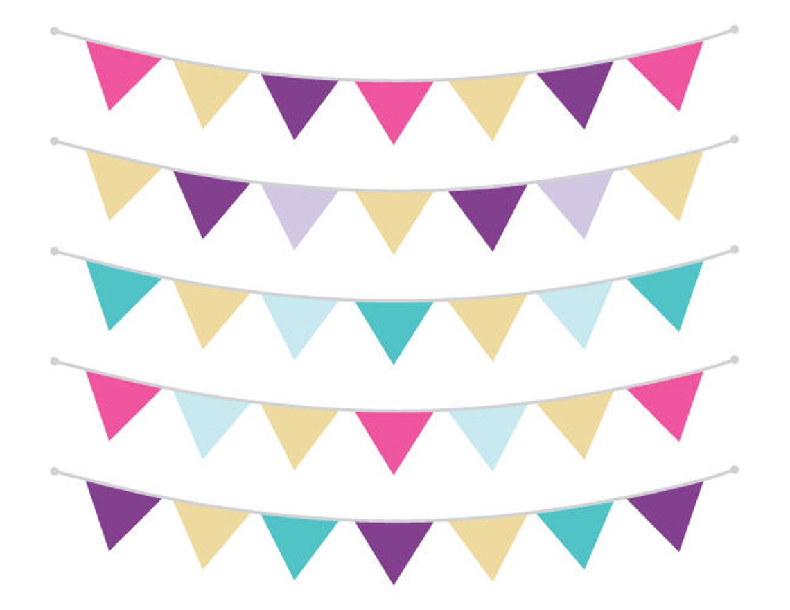 Purple Gold Pink & Teal Bunting Banner Clip Art Set PNG SVG - Etsy