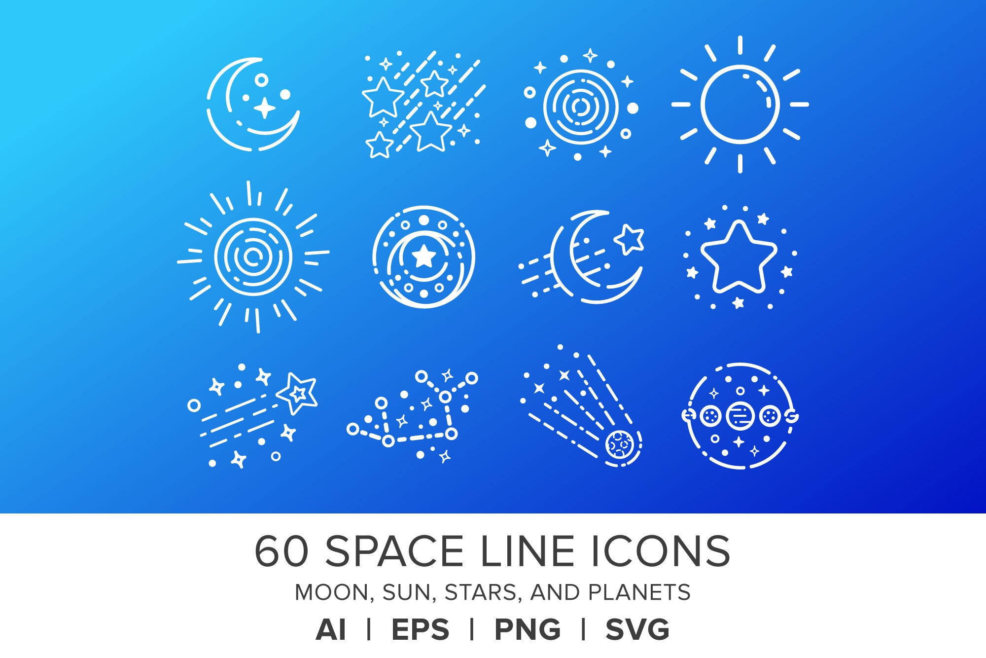 Space Line Icons Set PNG SVG VECTOR Moon Sun Stars Planets | Etsy