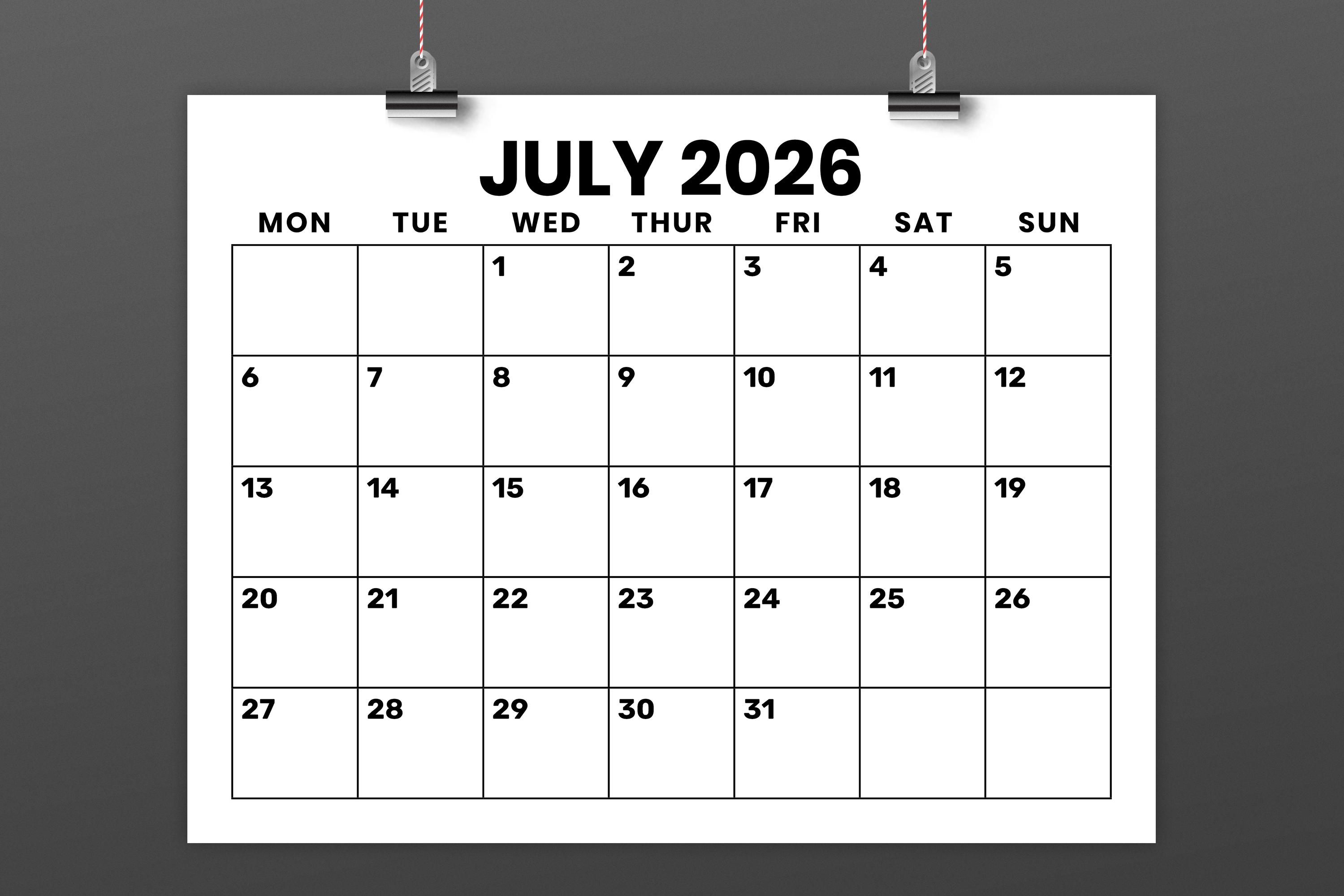 SALE 2026 8.5 X 11 Inch Large Number Mon-sun Calendar Template ...
