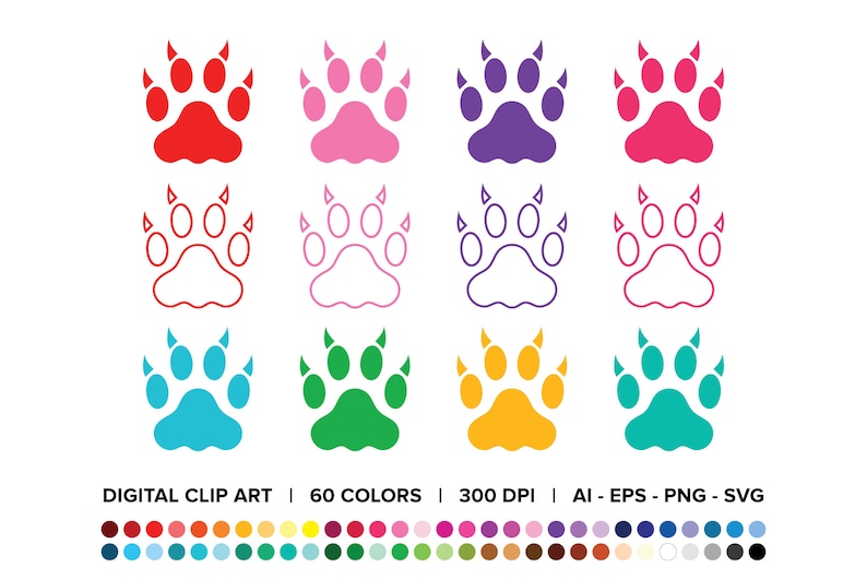 Cat Claw Paw Print Clip Art Set PNG SVG VECTOR Solid or - Etsy