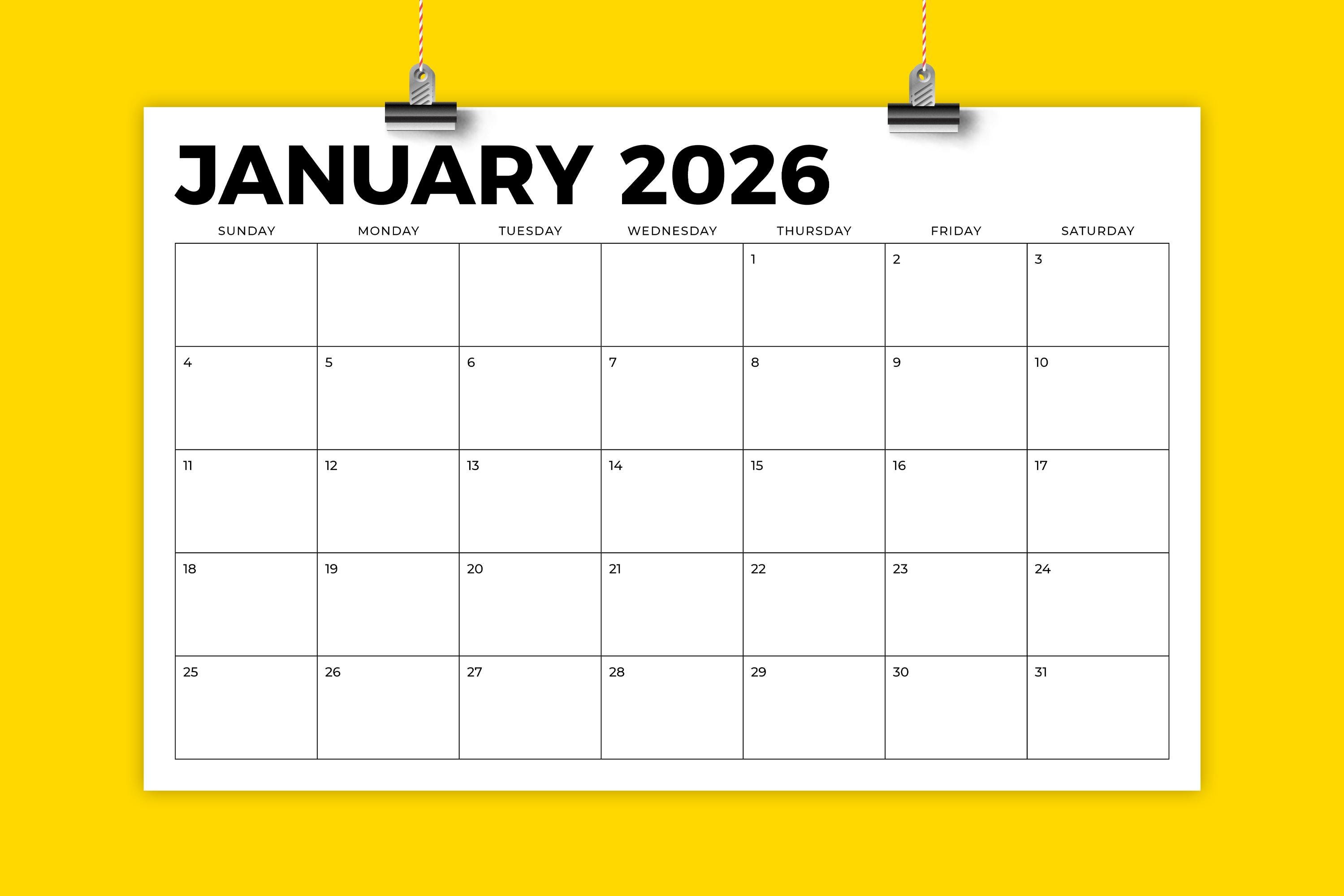 2026 11 X 17 Inch Calendar Template | INSTANT DOWNLOAD Bold Sans Serif ...