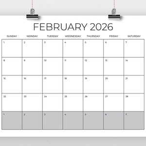 2026 8.5 X 11 Inch Calendar Template | INSTANT DOWNLOAD | Modern Thin ...