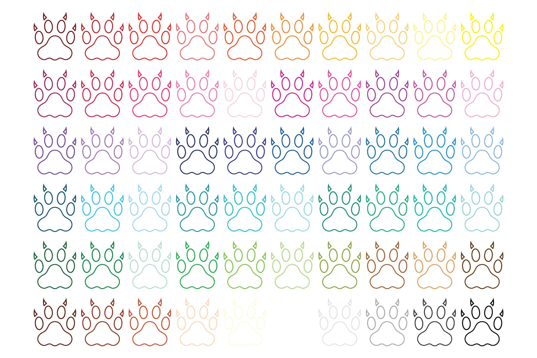 Cat Claw Paw Print Clip Art Set, PNG, SVG, VECTOR, Cat Paw Silhouette ...