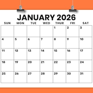 2026 8.5 X 11 Inch Large Number Calendar Template | INSTANT DOWNLOAD ...