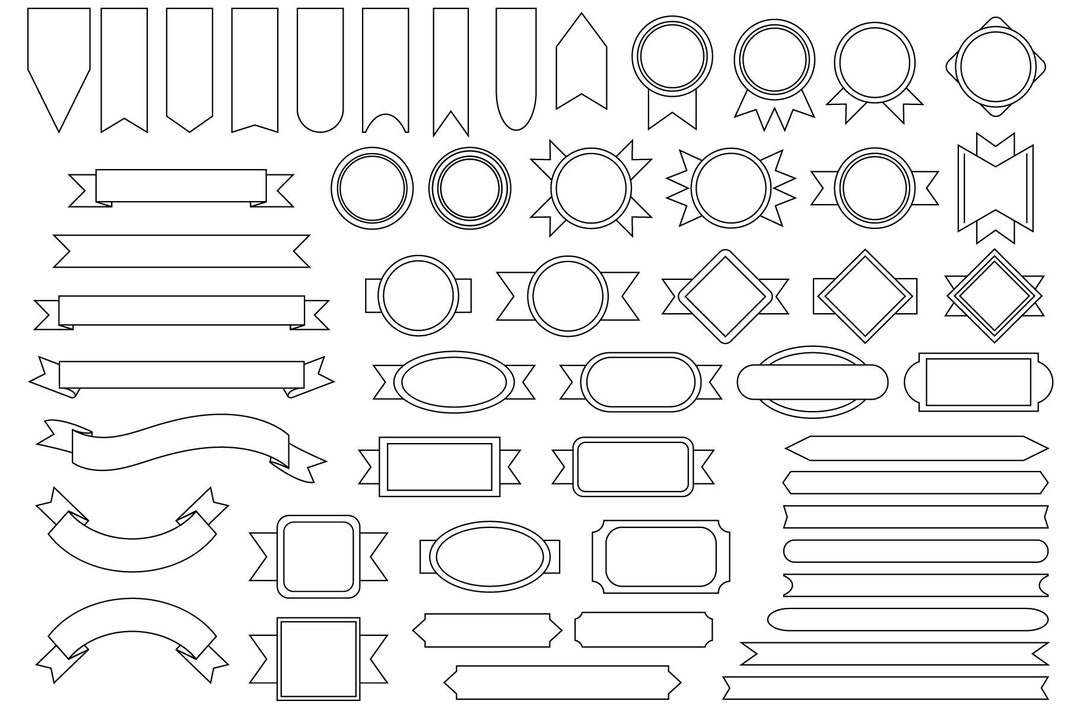 Outline Badge & Banner Clip Art Set, PNG, SVG, VECTOR, Label Clipart ...