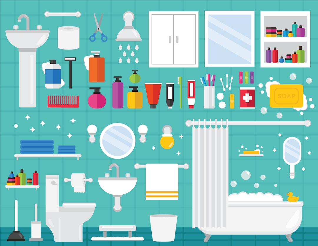 SALE Home Bathroom Clip Art, PNG, SVG, Vector, Bathtub, Shower, Toilet ...