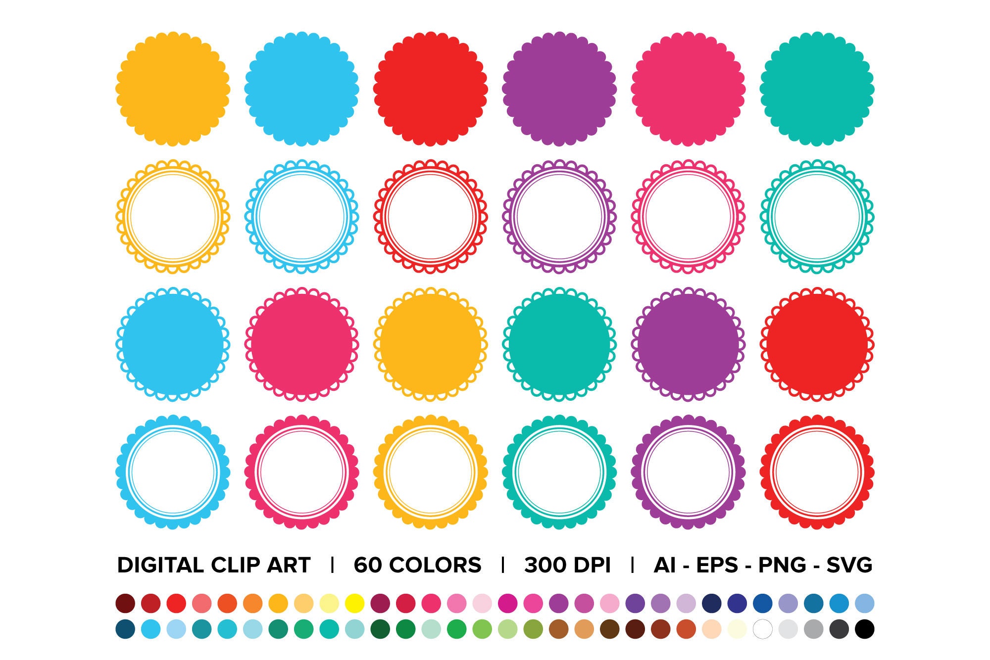 Scallop Outer Frame Clip Art Set PNG SVG VECTOR Round - Etsy