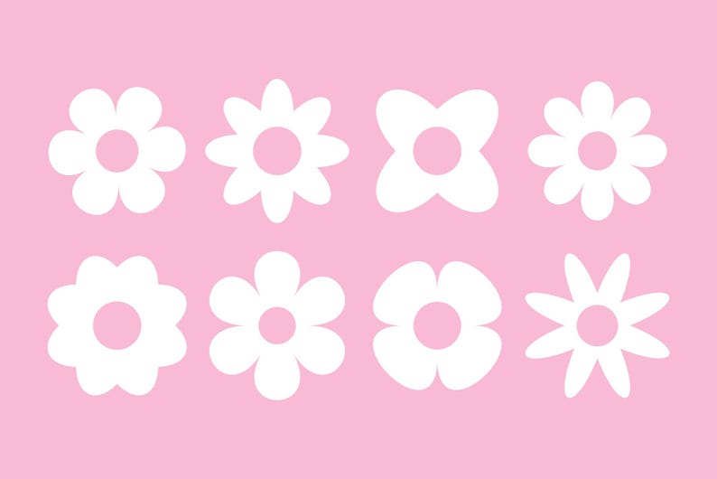Retro Flowers Clip Art Set, PNG, SVG, VECTOR, Flower Silhouette, Flower ...
