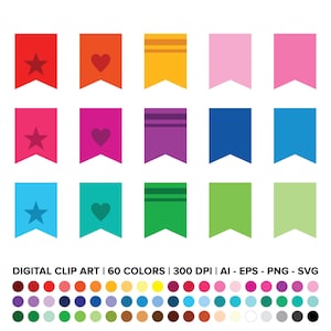 Bookmark Tab Clip Art Set, PNG, SVG, VECTOR, Vertical Flag, Banner ...