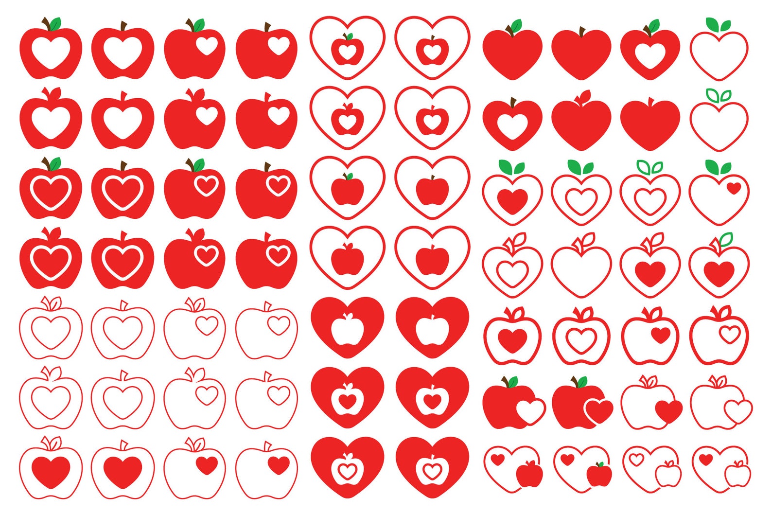 Apples & Hearts Clipart Set PNG SVG VECTOR Apple Svg Apply - Etsy