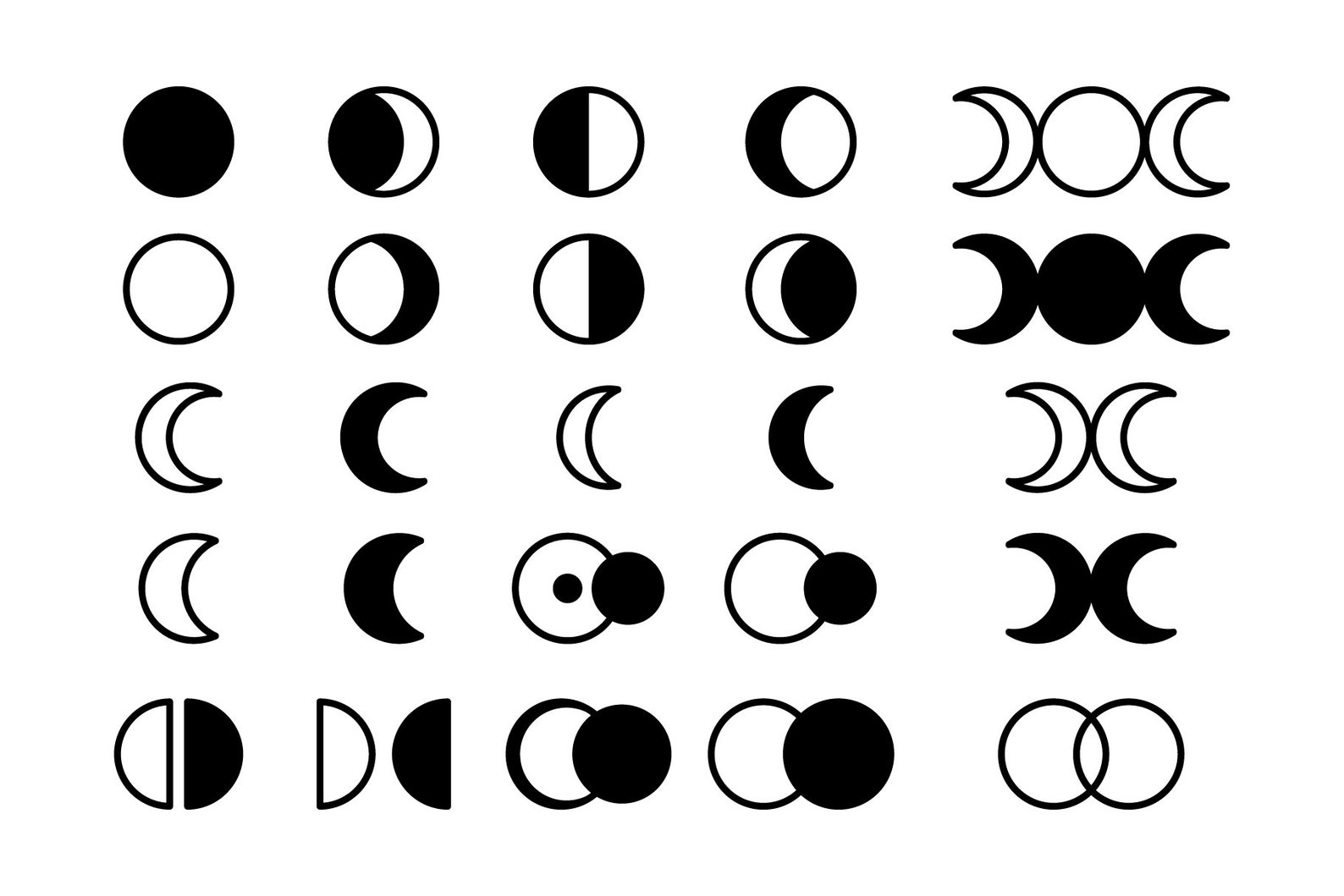 Moon Cycle Icons Clip Art Set PNG SVG VECTOR Black White - Etsy Canada