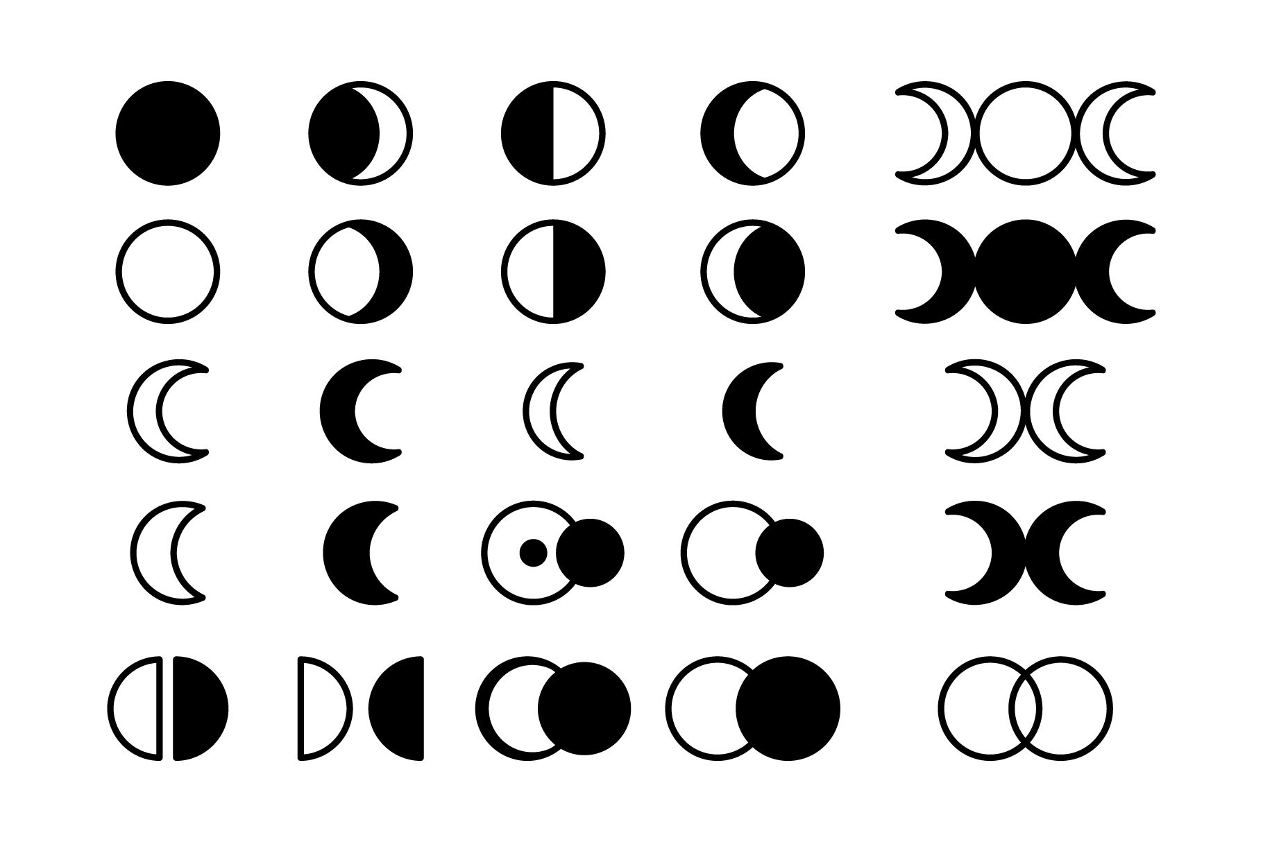 Moon Cycle Icons Clip Art Set PNG SVG VECTOR Black White - Etsy Canada