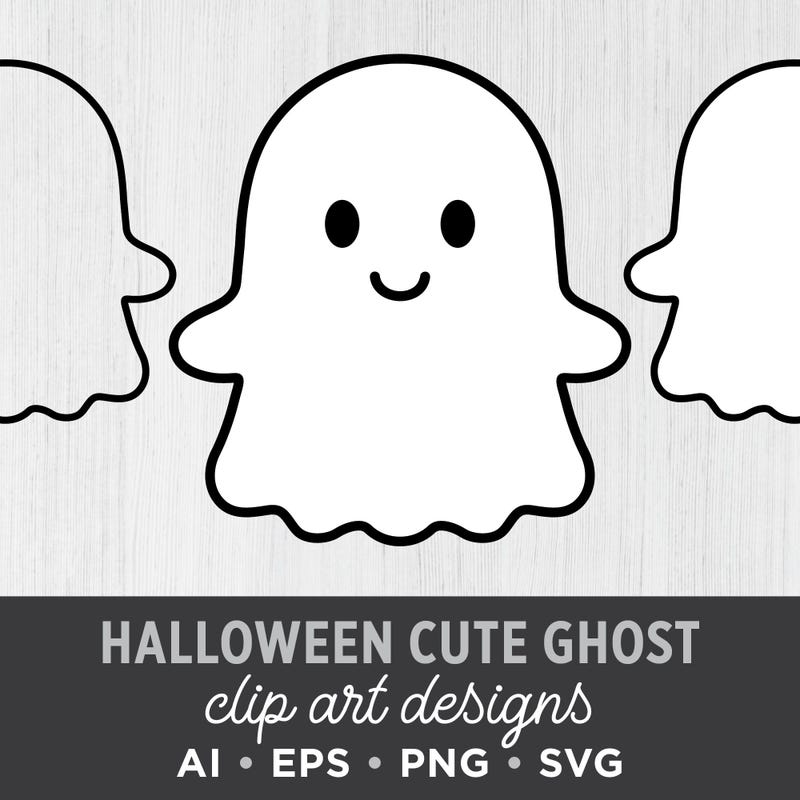 Black and White Cute Ghost Clip Art - Etsy