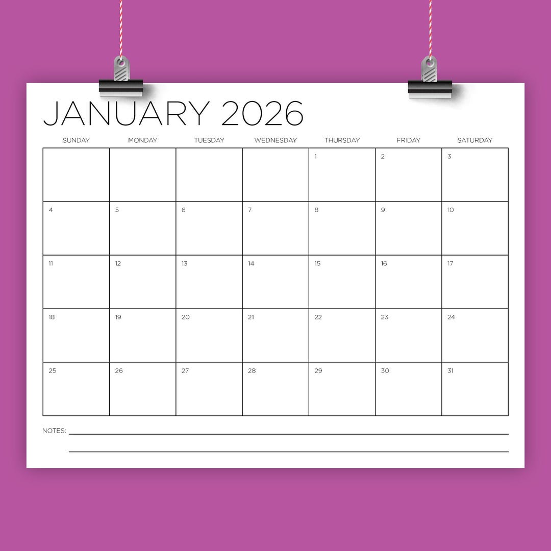 2026 8.5 X 11 Inch Calendar Template | INSTANT DOWNLOAD | Modern Thin ...