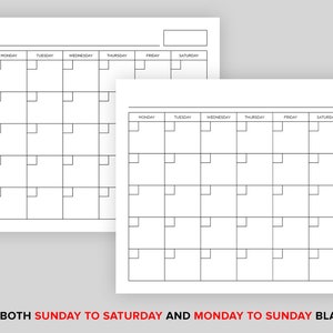 8.5x11 Inch Blank Calendar, 8.5" X 11" Printable Calendar, Calendar ...