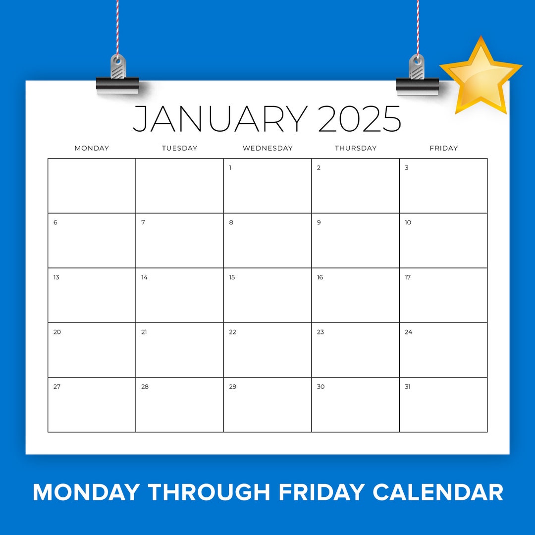 SALE 2025 8.5 X 11 Inch Monday to Friday Calendar Template | INSTANT ...