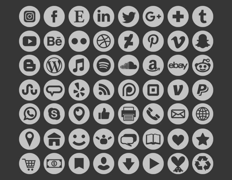 Gray Social Media Icons Set PNG SVG VECTOR Transparent Round | Etsy UK