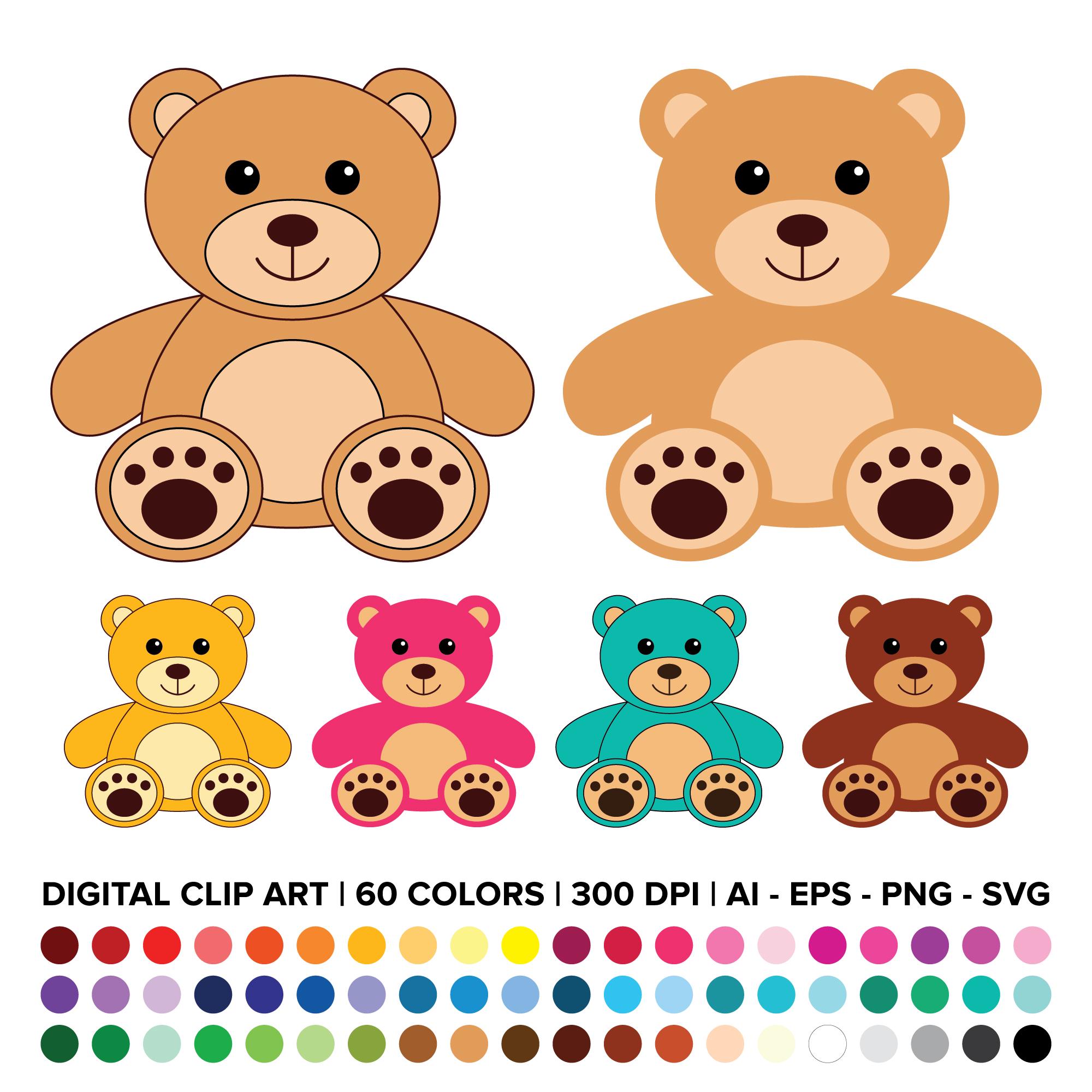 Teddy Bear Clip Art Set, PNG, SVG, VECTOR, Kid's Toy Clipart, Child's ...