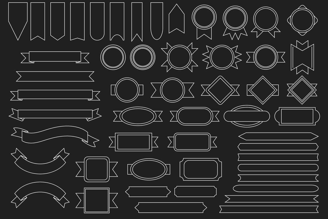 Outline Badge & Banner Clip Art Set PNG SVG VECTOR Text - Etsy