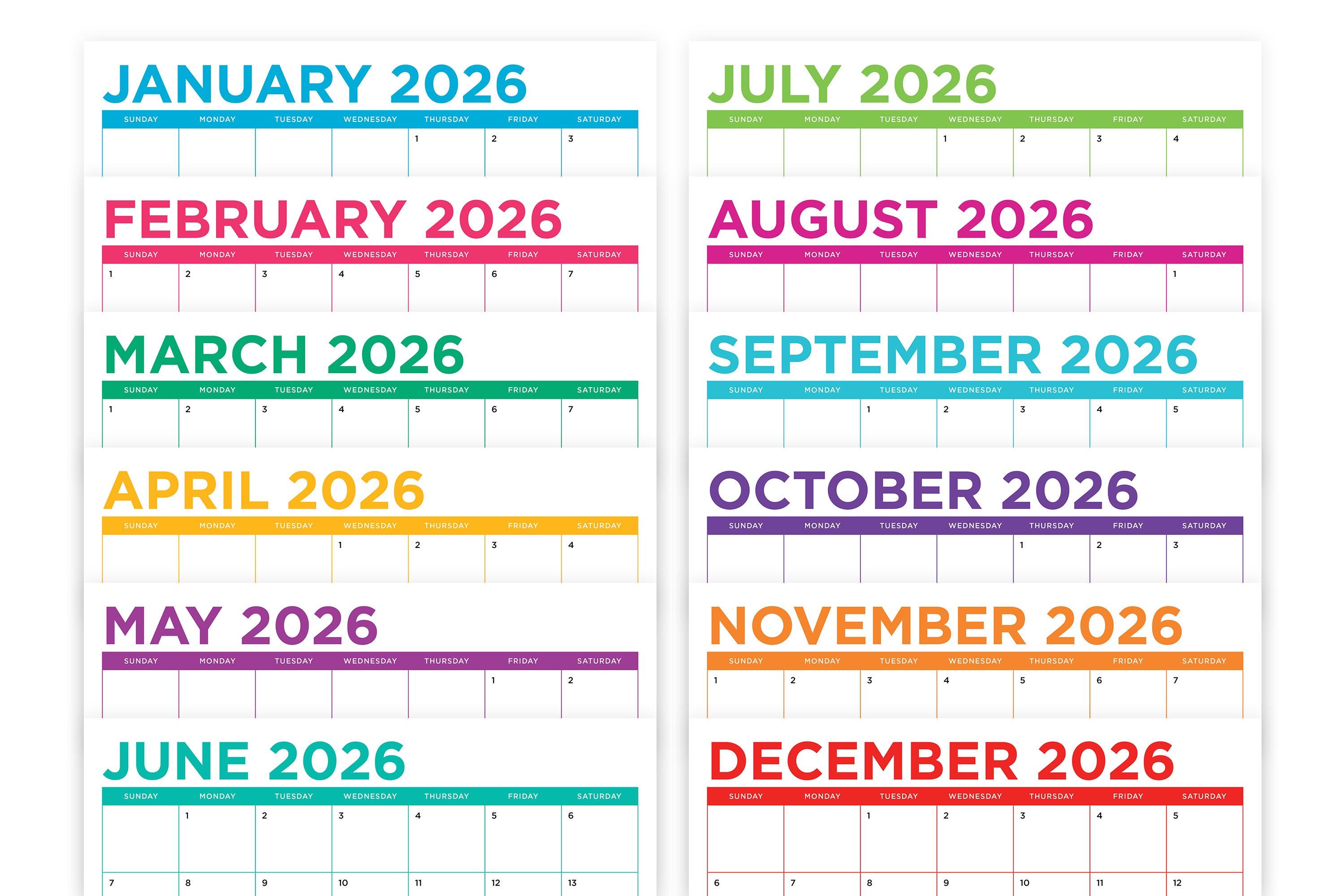 2026 8.5 X 11 Inch COLOR Calendar Template | INSTANT DOWNLOAD | Modern ...