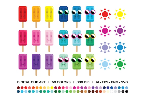 Ice Pops Clip Art Set PNG SVG VECTOR Cartoon Smiley Face & | Etsy