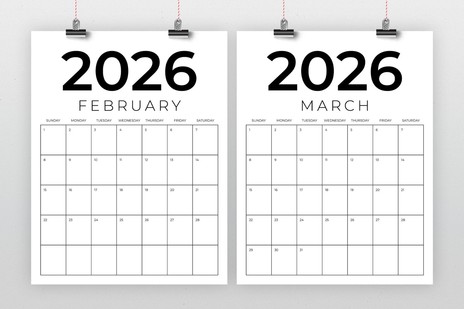 2026 Vertical 8.5 X 11 Inch Calendar Template | INSTANT DOWNLOAD ...