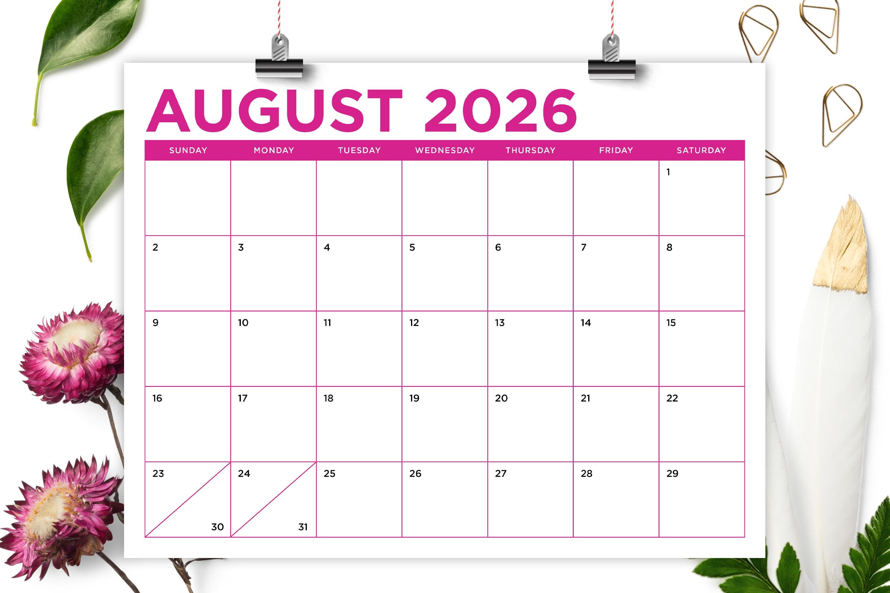 SALE 2026 8.5 X 11 Inch Color Calendar Template | INSTANT DOWNLOAD ...