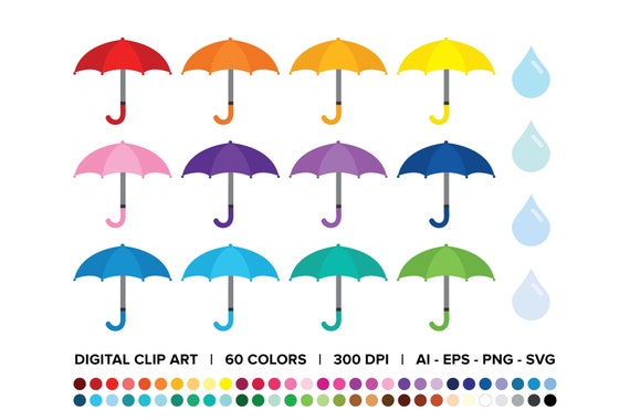 Umbrella Raindrops Clipart