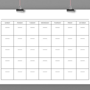 8.5x11 Inch Blank Calendar, 8.5" X 11" Printable Calendar, Calendar ...