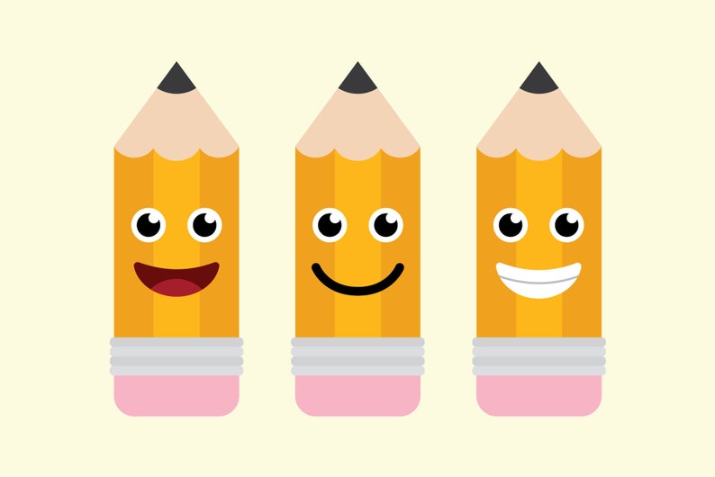 Cute Emoji Pencil Clipart, PNG, SVG, VECTOR, Happy Pencil Clipart ...
