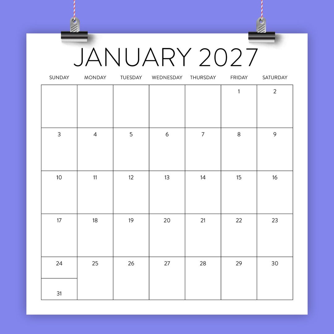 2027 Square Calendar Template | INSTANT DOWNLOAD | Modern Simple Sans ...