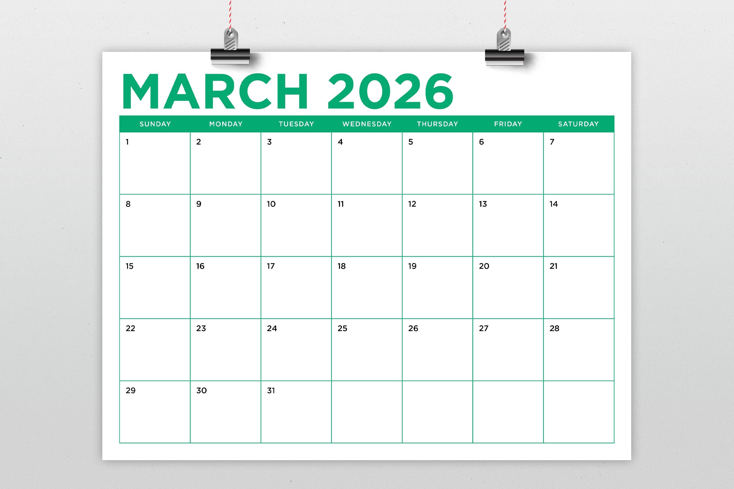 SALE 2026 8.5 X 11 Inch Color Calendar Template | INSTANT DOWNLOAD ...