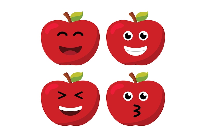 Happy Emoji Apples Clip Art Set, PNG, SVG, VECTOR, Happy Apple Clipart ...