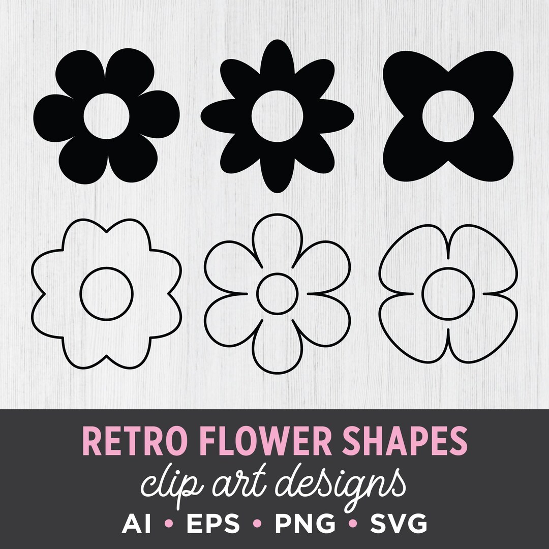 Retro Flowers Clip Art Set, PNG, SVG, VECTOR, Flower Silhouette, Flower ...
