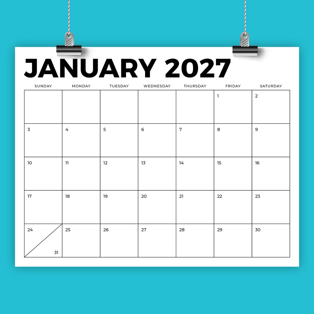 2027 8.5 X 11 Inch Calendar Template | INSTANT DOWNLOAD | Modern Bold ...