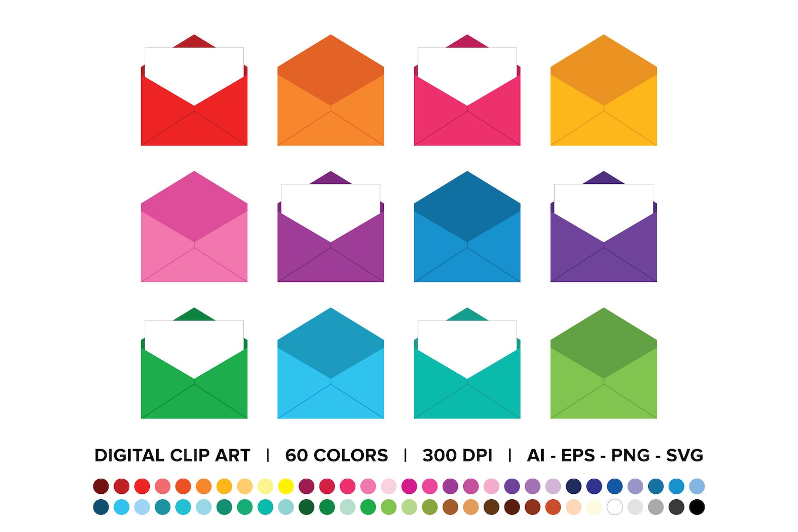 Open Letter Envelope Clip Art Set PNG SVG VECTOR Blank Note | Etsy