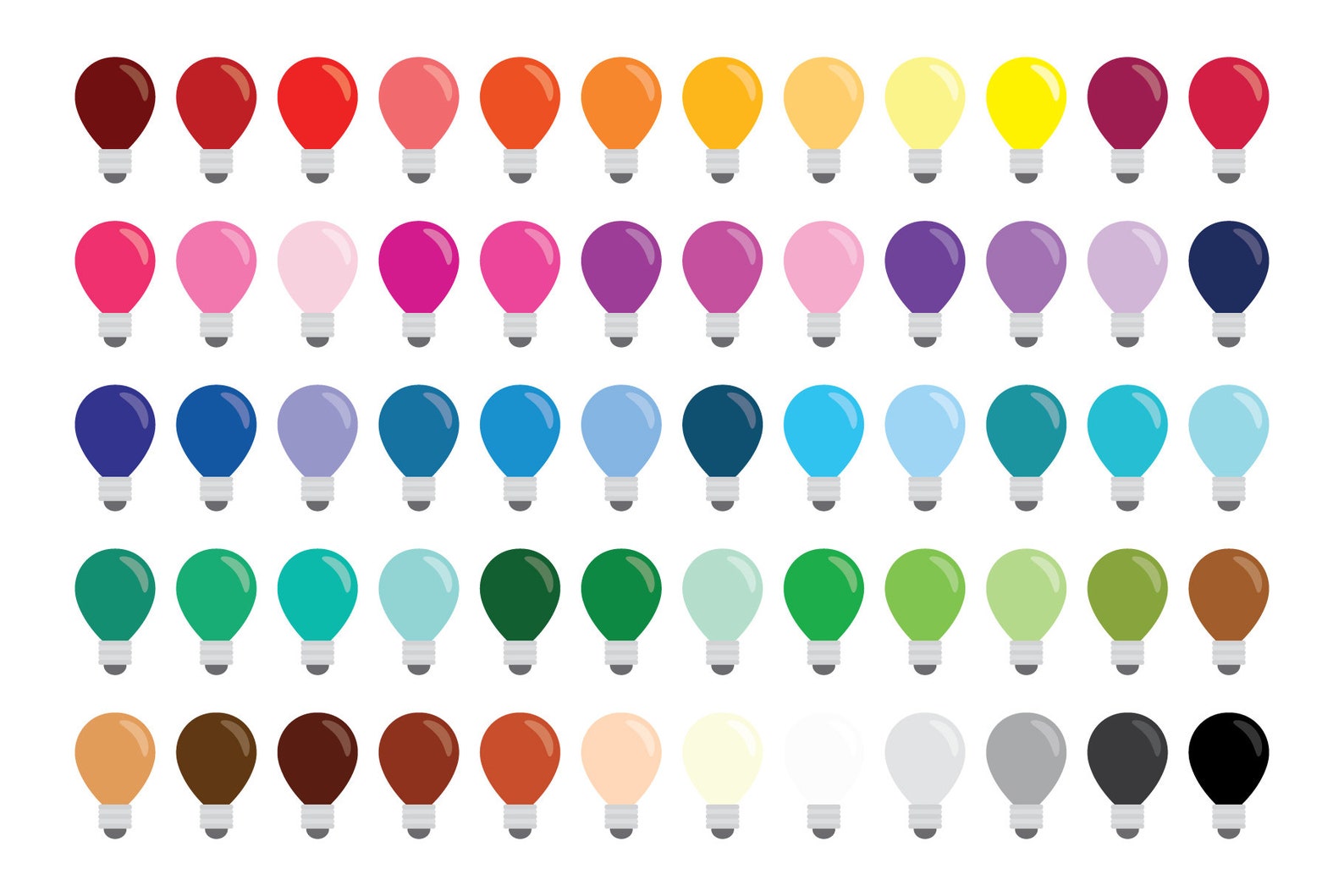Light Bulb Clip Art Set PNG SVG VECTOR Solid Color Lightbulb - Etsy
