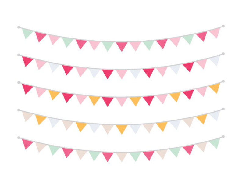 Spring Pink Orange & Mint Bunting Banner Clip Art Set, PNG, SVG, VECTOR ...