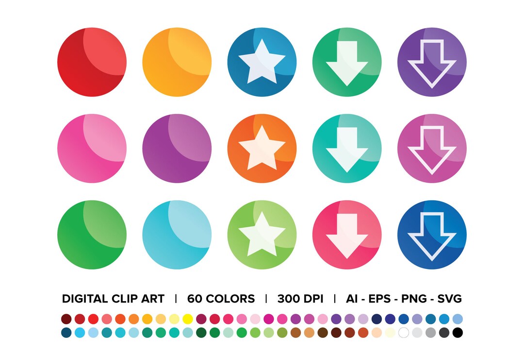 Round Button Clip Art Set, PNG, SVG, VECTOR, Ombre, Gradient, Frame ...