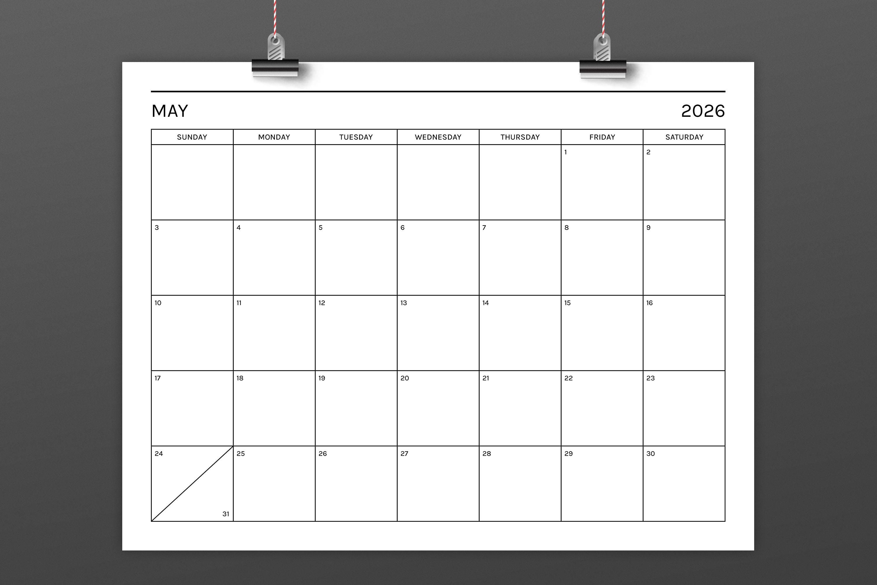 SALE 2026 Basic Modern 8.5 X 11 Inch Calendar Template | INSTANT ...