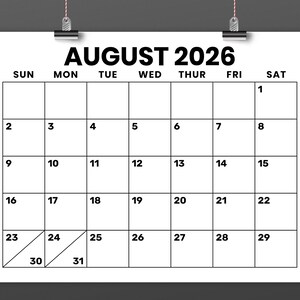 SALE 2026 8.5 X 11 Inch Large Number Calendar Template | INSTANT ...