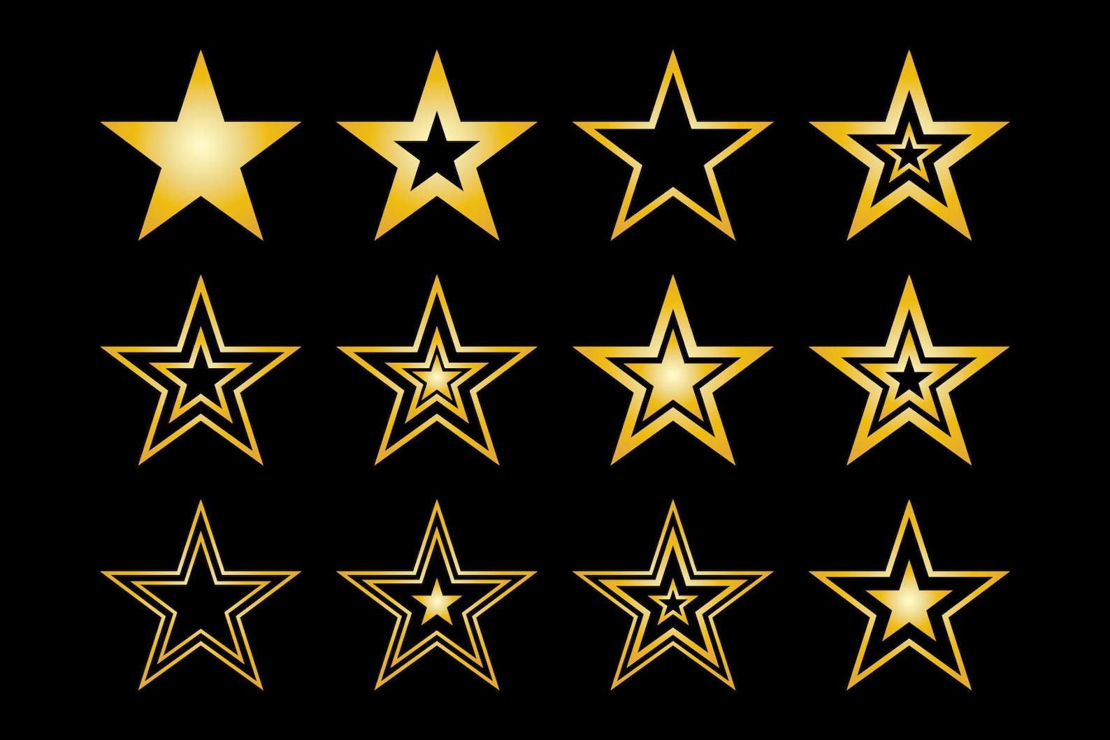 Stars Clip Art Set, PNG, SVG, VECTOR, Black, Gold, Silver, Star Symbol ...