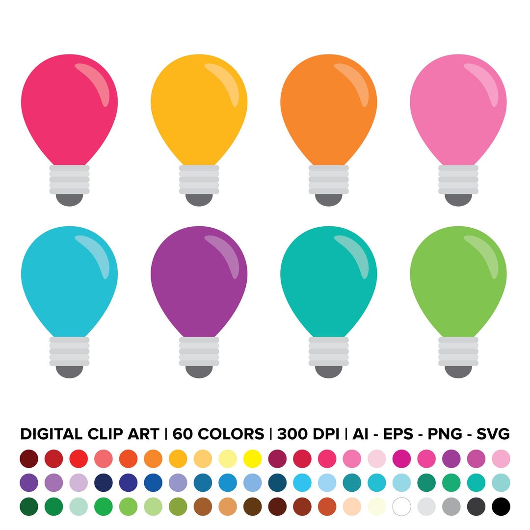 Light Bulb Clip Art Set, PNG, SVG, VECTOR, Solid Color, Lightbulb ...