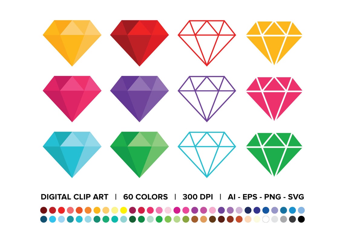 Diamond Clip Art Set PNG SVG VECTOR Rainbow Color Crystal | Etsy