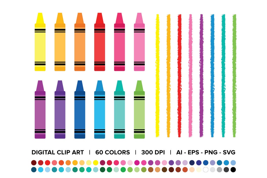 Crayon Clip Art Set PNG SVG VECTOR Back to School Craft - Etsy