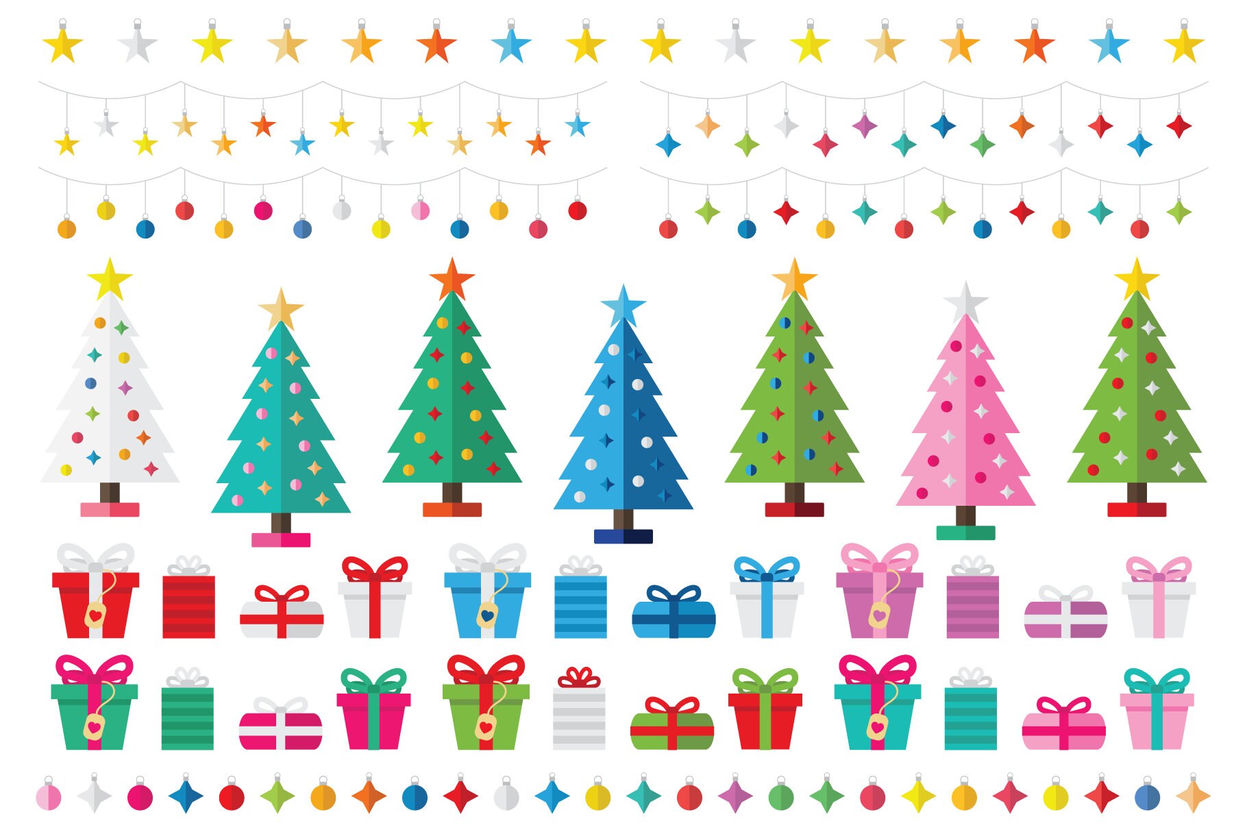 Christmas Tree Party Clip Art Set PNG SVG VECTOR Colorful - Etsy